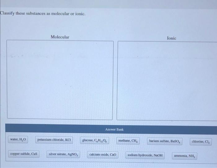 Solved Classify these substances as molecular or ionic. | Chegg.com