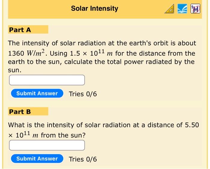 Solved Solar Intensity TH Part A The intensity of solar | Chegg.com