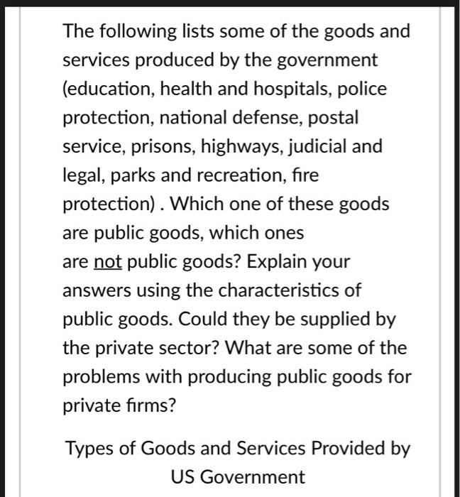 Solved The following lists some of the goods and services | Chegg.com