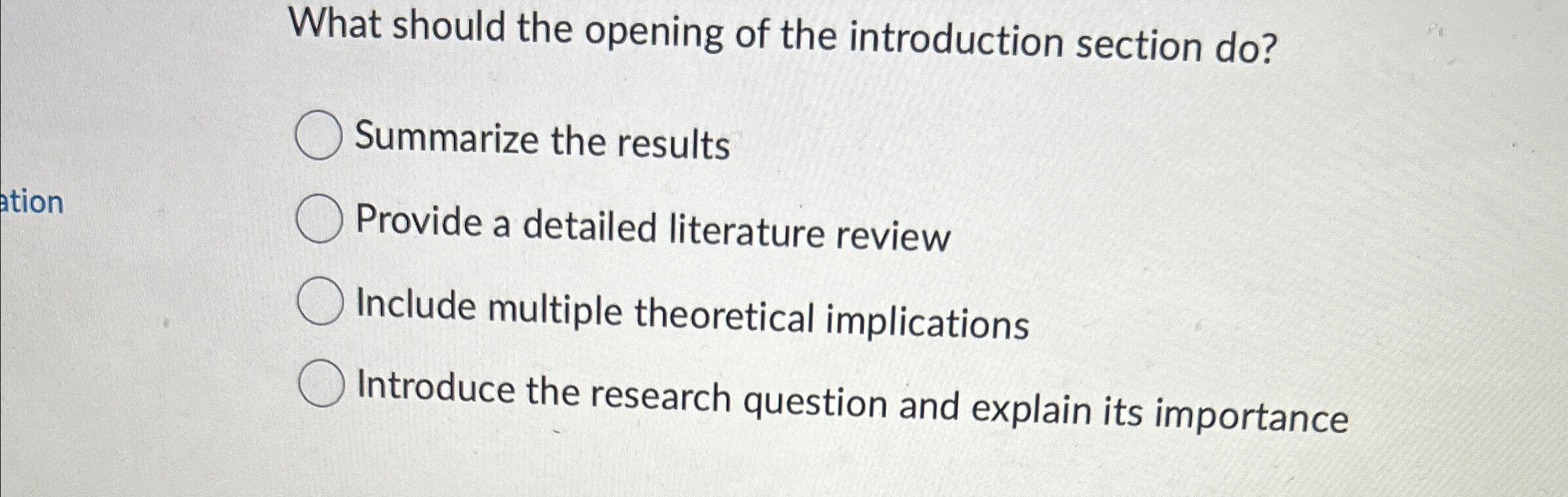 Solved What should the opening of the introduction section | Chegg.com