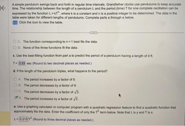 A simple pendulum swings back and forth in regular | Chegg.com