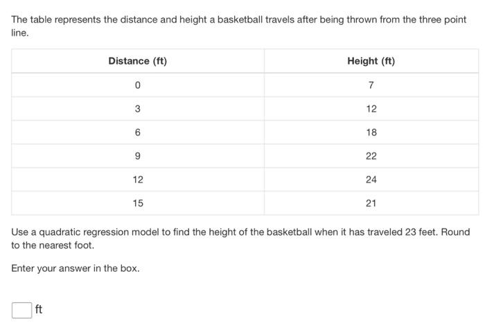 Solved Use a quadratic regression model to find the height | Chegg.com