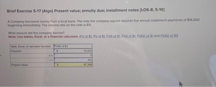 Solved Brief Exercise 5-17 (Algo) Present value; annuity | Chegg.com