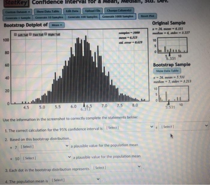 Solved Statkey Confidence Interval for a Mean, olan, s Carto | Chegg.com