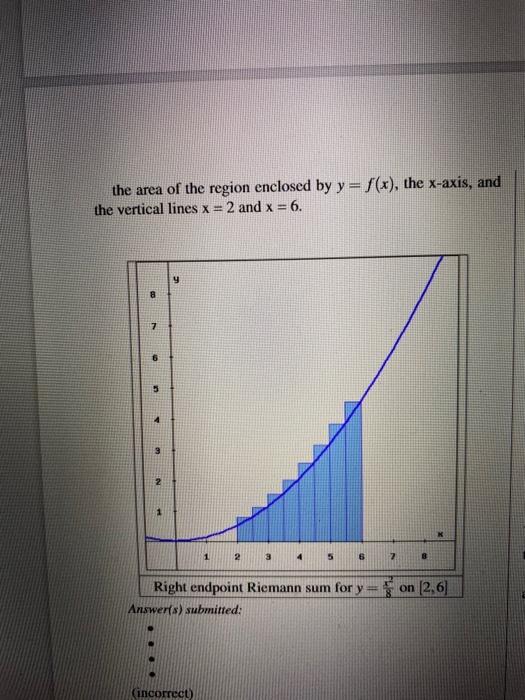 Solved Left endpoint Riemann sum for y= on (2,6] is The | Chegg.com