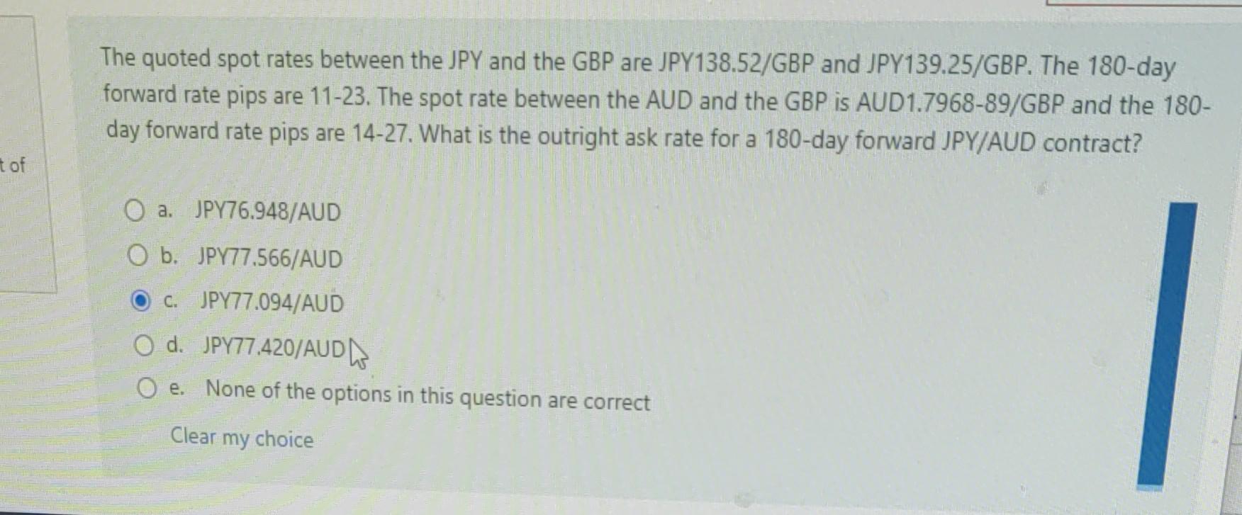 Solved The quoted spot rates between the JPY and the GBP are | Chegg.com