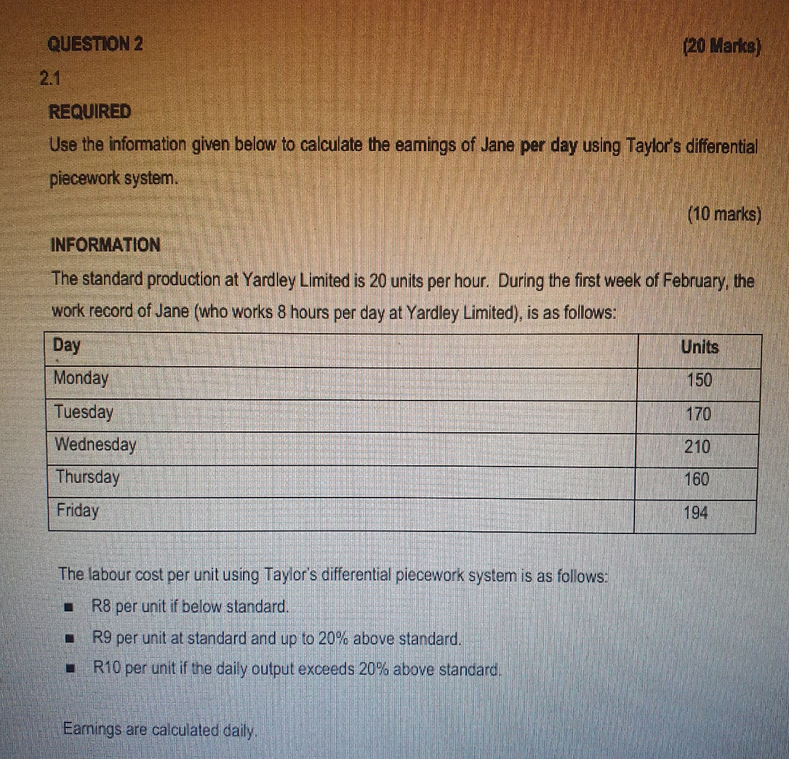 Solved QUESTION 2(20 ﻿Warks)2.1REQUIREDUse the information | Chegg.com