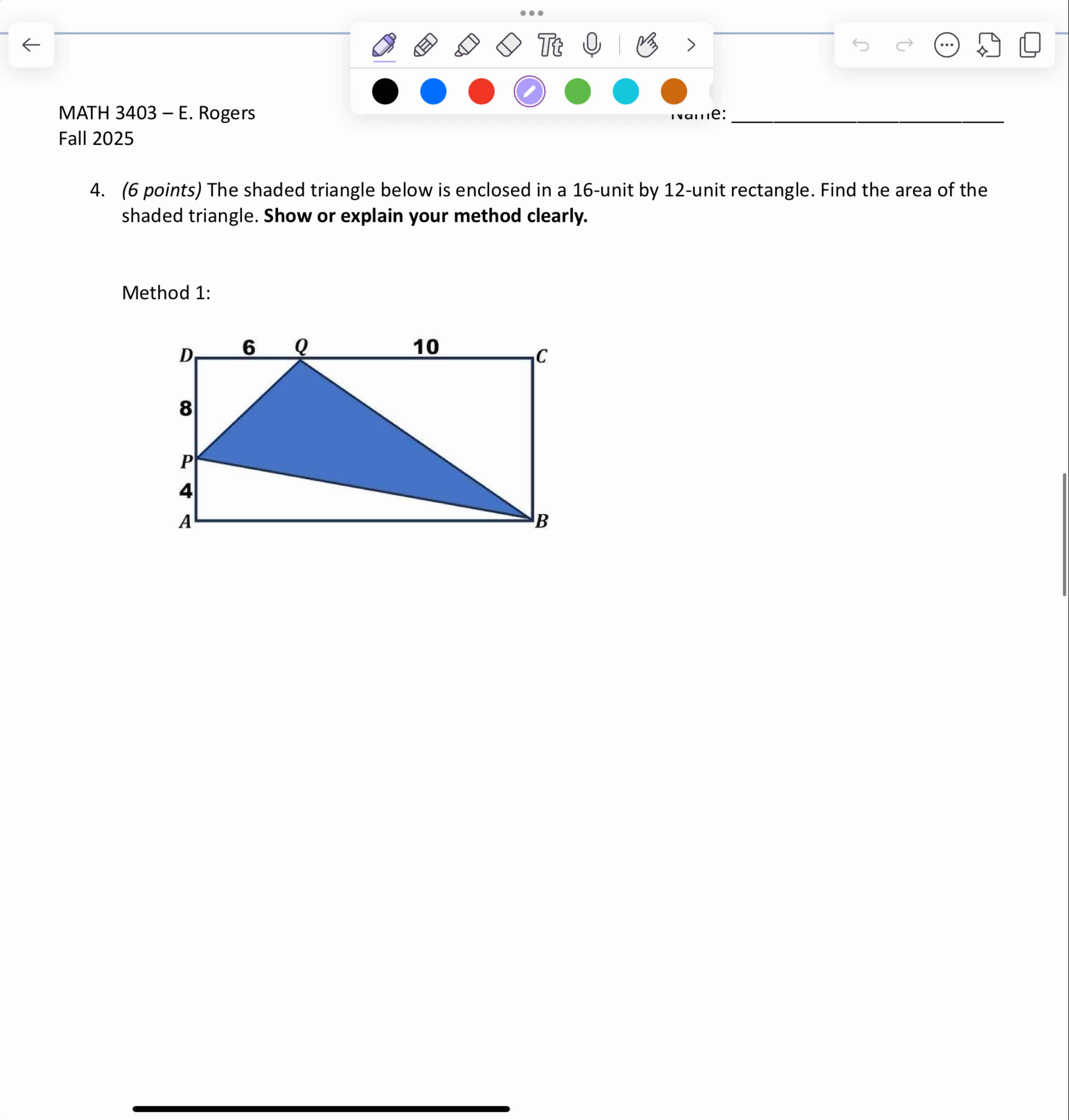 Solved 4. ( 6 ﻿points) ﻿The shaded triangle below is | Chegg.com