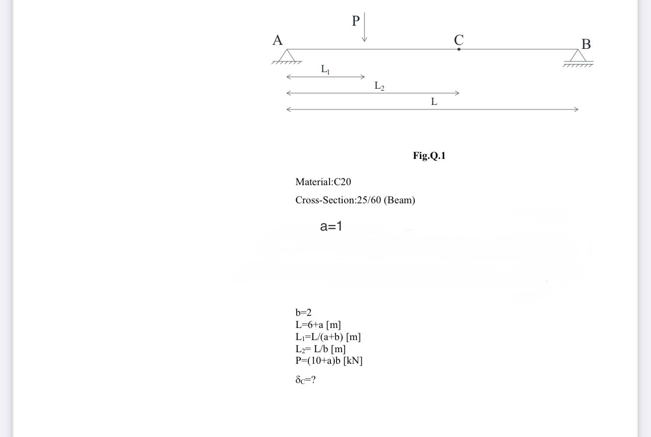 Solved Fig.Q. 1Material:C20Cross-Section:25/60 (Beam)a=1b=2L | Chegg.com