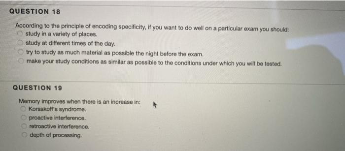 Solved QUESTION 18 According to the principle of encoding | Chegg.com
