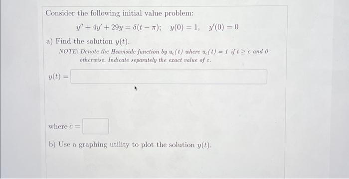 Solved Consider the following initial value problem: y" + 4y | Chegg.com