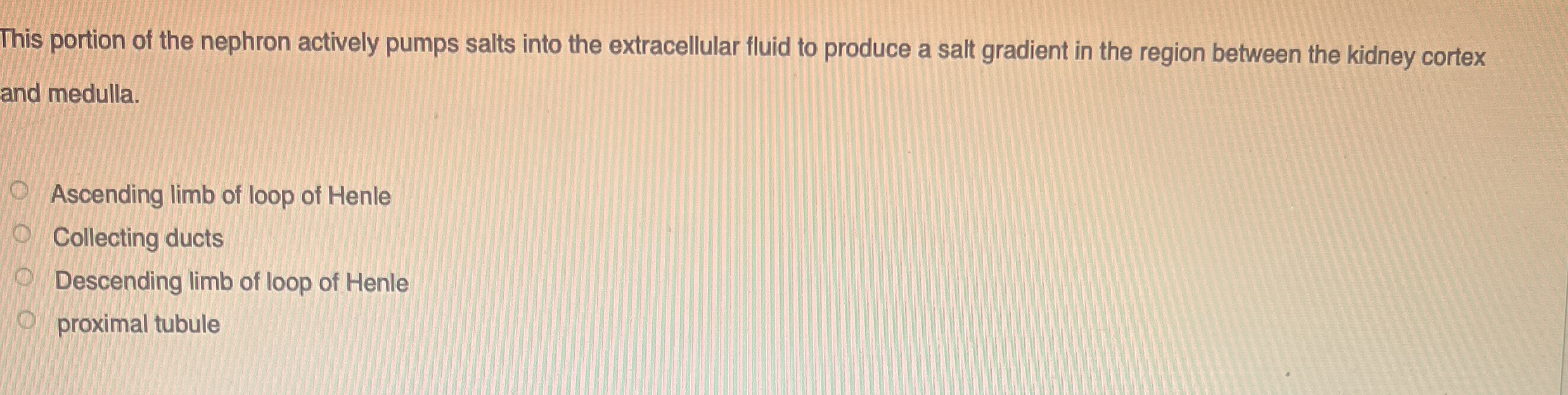 Solved This portion of the nephron actively pumps salts into | Chegg.com