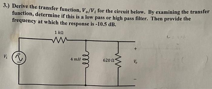 Solved 3.) Derive the transfer function, Vo/Vi for the | Chegg.com