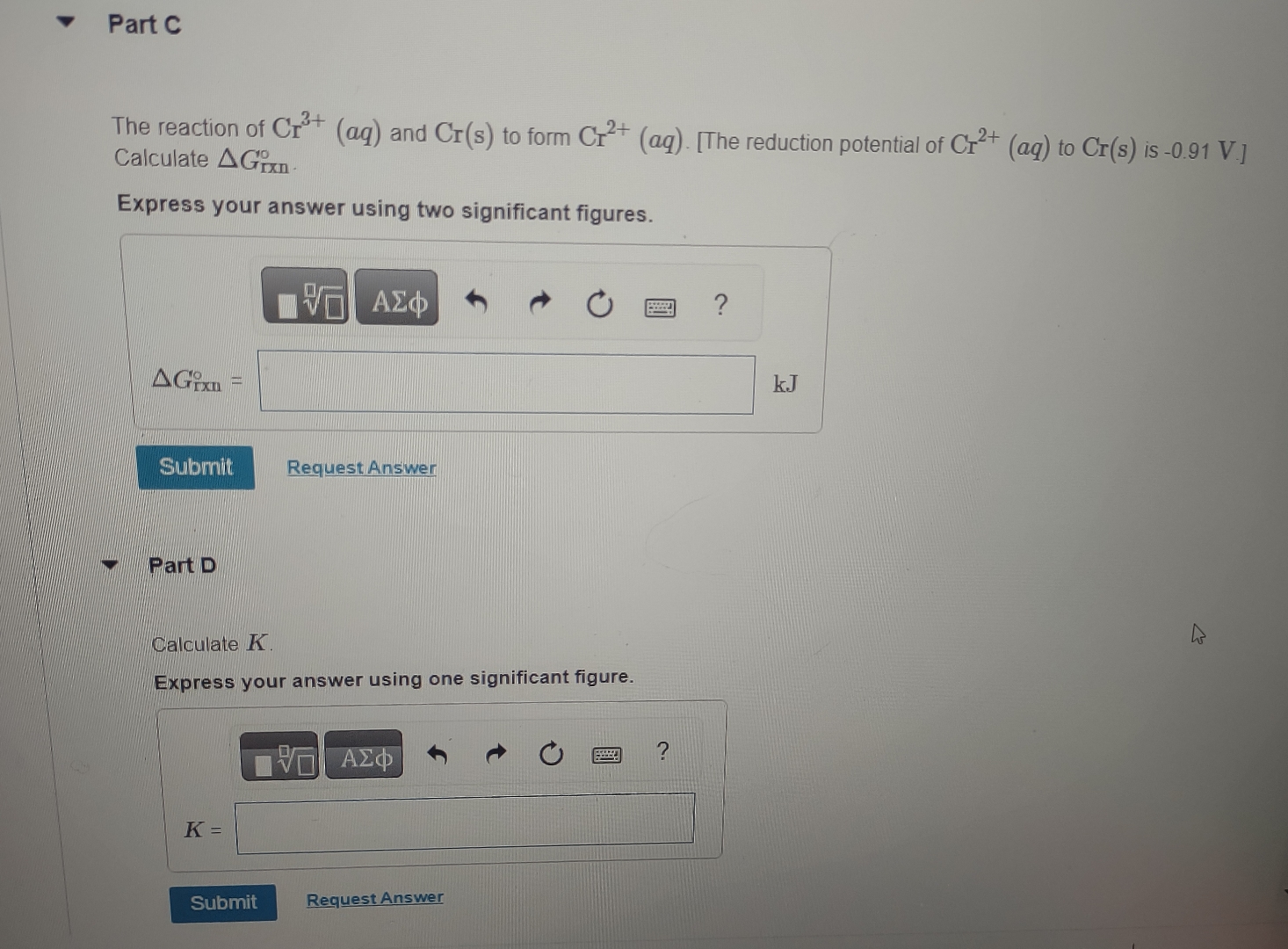 Solved Part CThe reaction of Cr3+(aq) ﻿and Cr(s) ﻿to form | Chegg.com