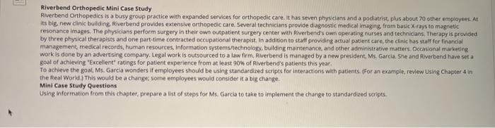 Solved Riverbend Orthopedic Mini Case Study Riverbend | Chegg.com