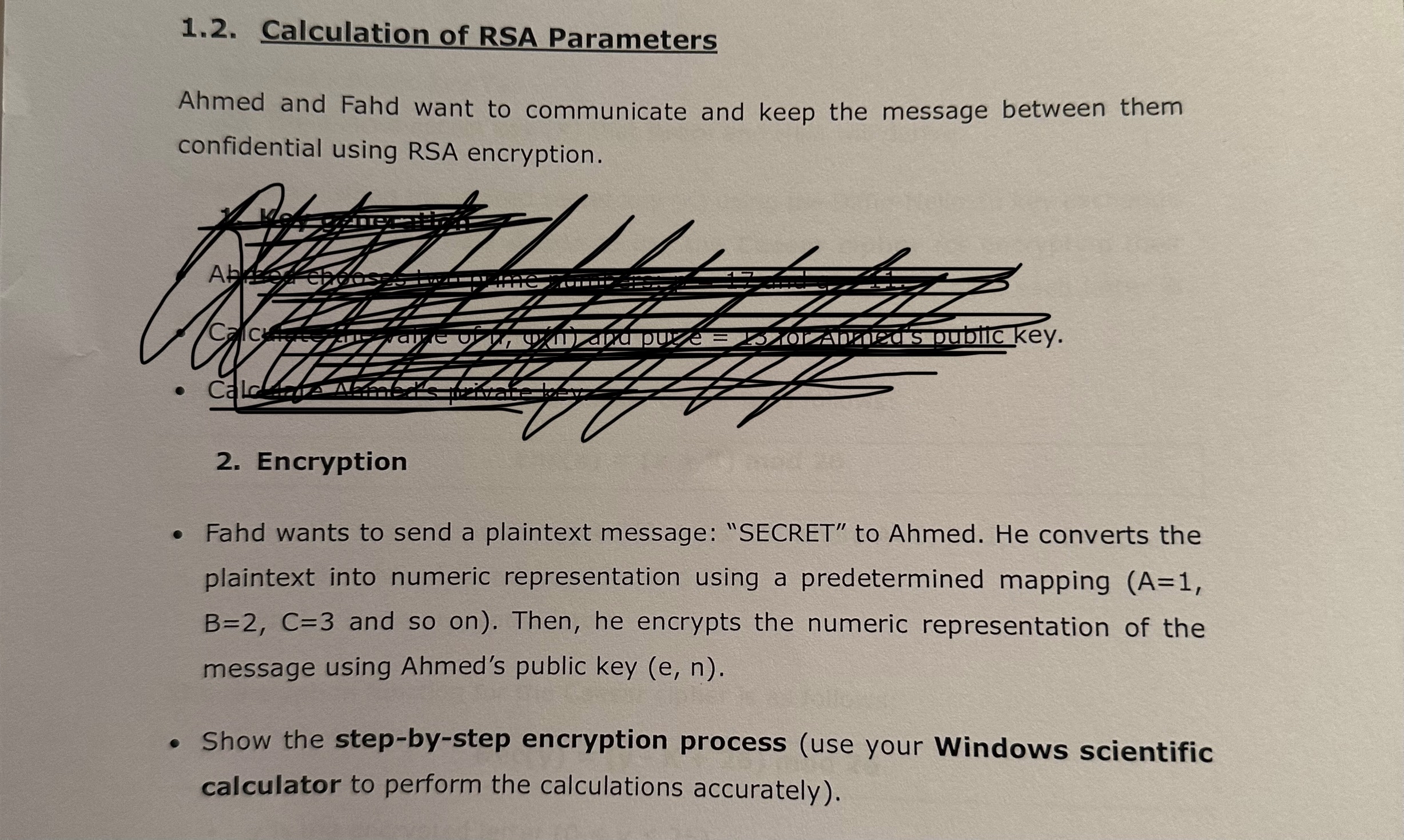 Solved 1.2. ﻿Calculation of RSA ParametersAhmed and Fahd | Chegg.com