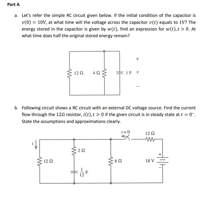 Solved Part A a. Let's refer the simple RC circuit given | Chegg.com