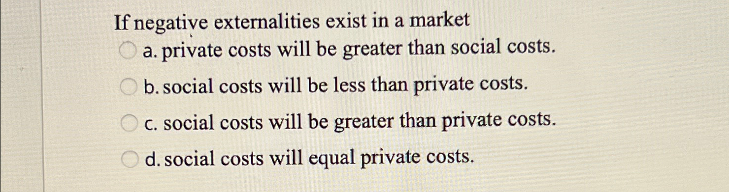 Solved If negative externalities exist in a marketa. | Chegg.com