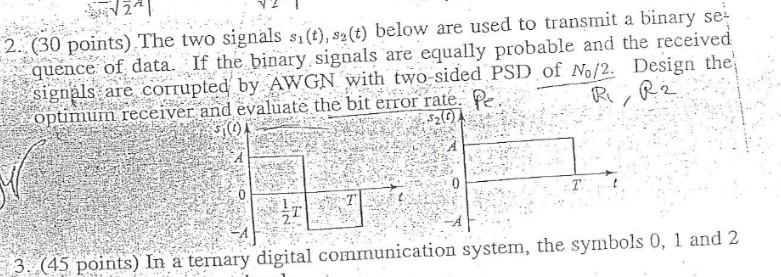 Solved (30 points) The two signals s1(t),s2(t) below are | Chegg.com