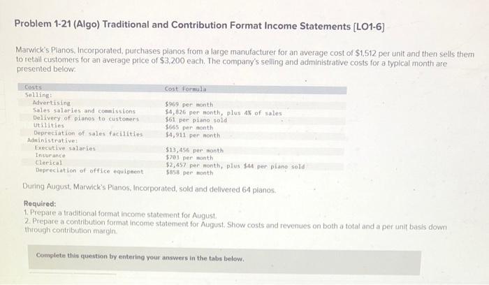 Solved Problem 1-21 (Algo) Traditional and Contribution | Chegg.com