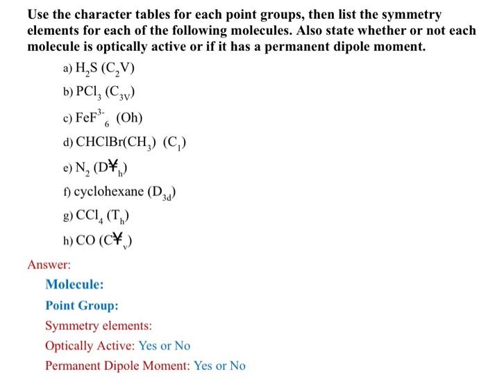 Solved Use the character tables for each point groups , then | Chegg.com