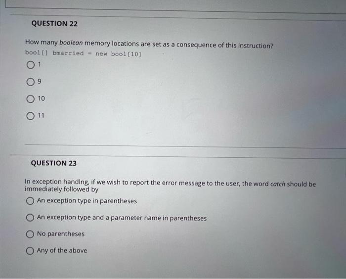 Solved QUESTION 22 How many boolean memory locations are set | Chegg.com