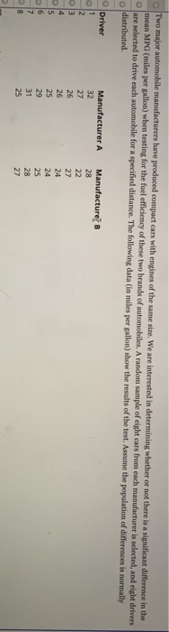 Solved Two major automobile manufacturers have produced | Chegg.com