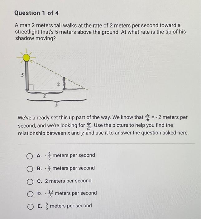 Solved A man 2 meters tall walks at the rate of 2 meters per | Chegg.com