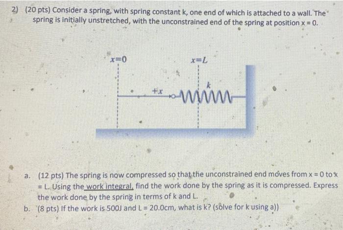 Solved 2) (20 pts) Consider a spring, with spring constant | Chegg.com