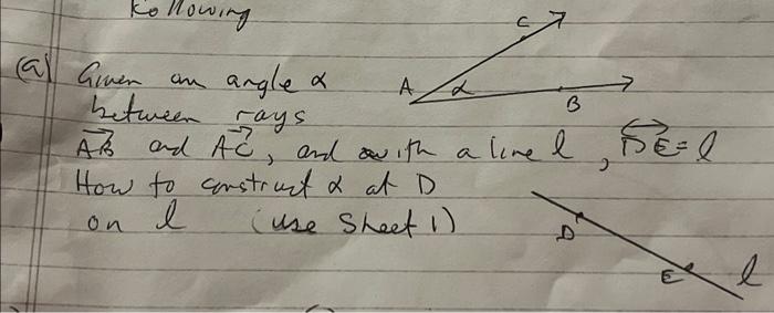 Solved Given an angle € between rays AB and AC, and with a | Chegg.com