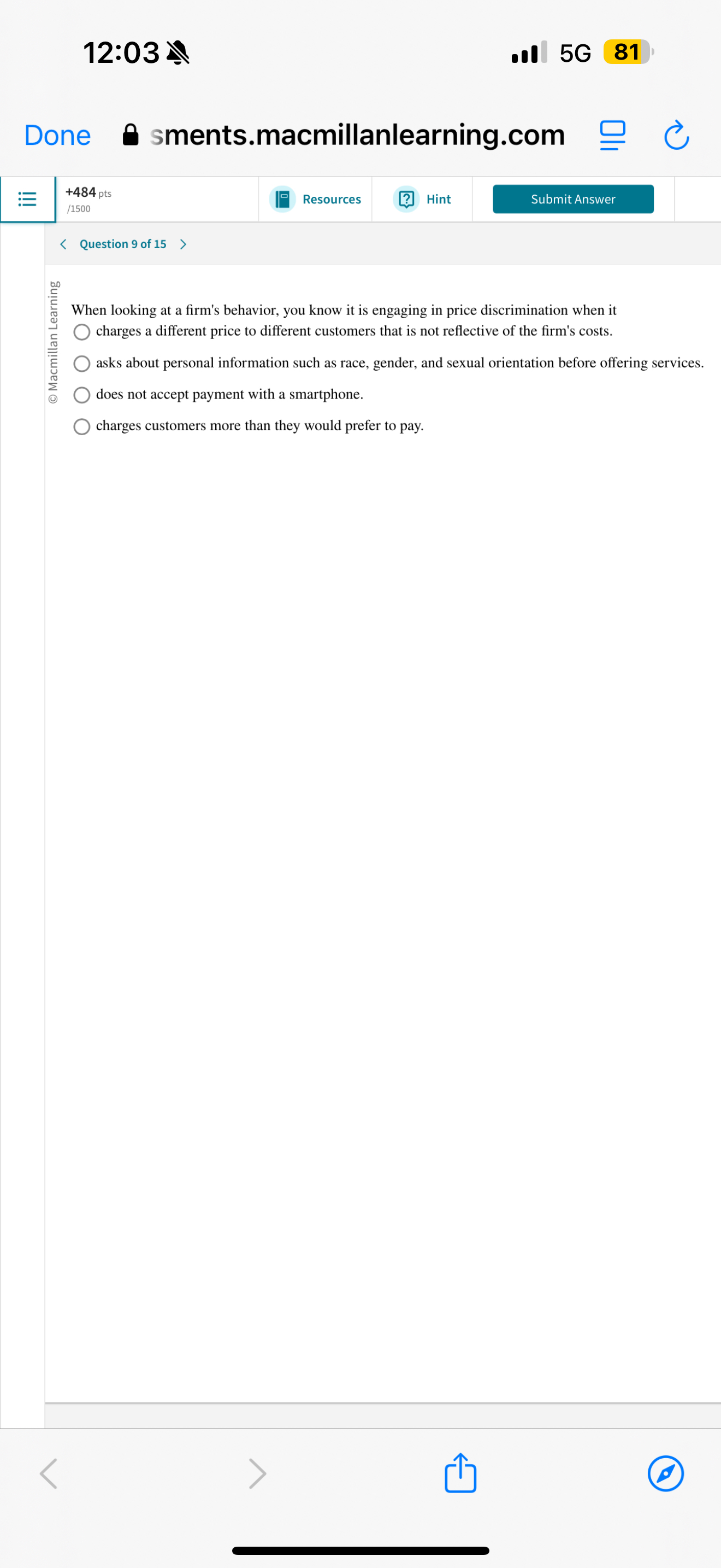 Solved 12:03.115G81Donesments.macmillanlearning.com+484 | Chegg.com