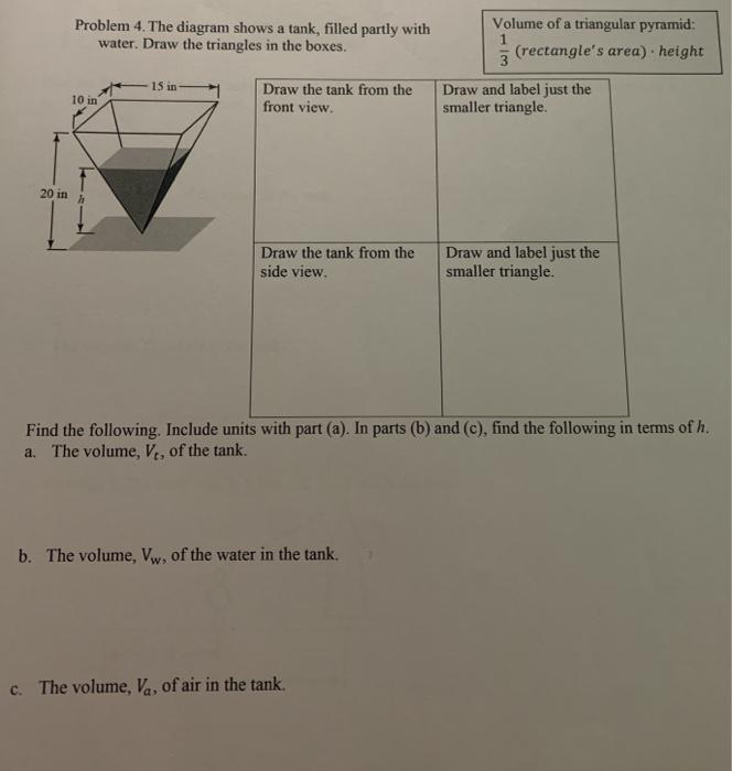 Solved Problem 4. The diagram shows a tank, filled partly | Chegg.com
