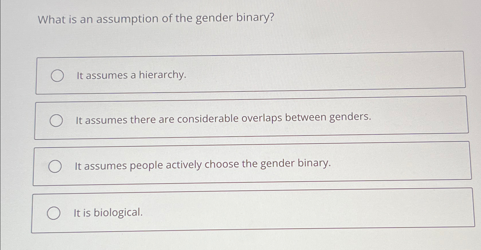 Solved What is an assumption of the gender binary?It assumes | Chegg.com