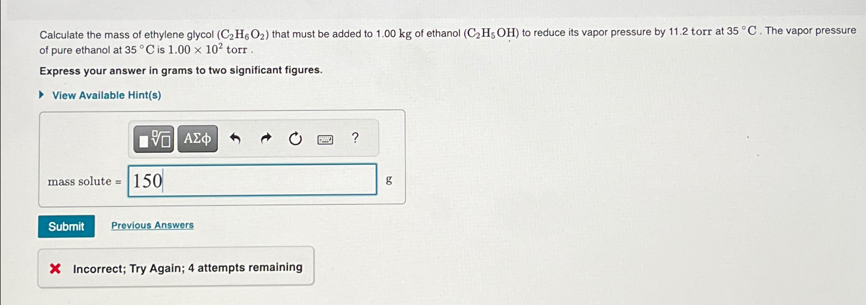 Solved Calculate the mass of ethylene glycol (C2H6O2) ﻿that | Chegg.com
