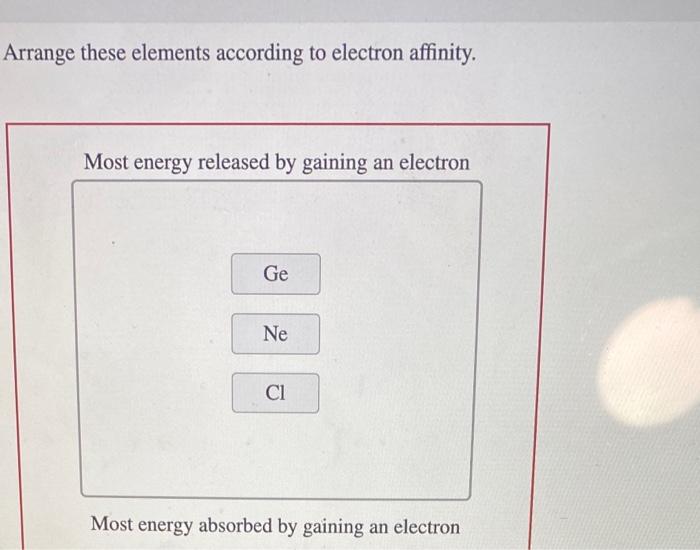 Solved Arrange these elements according to electron | Chegg.com