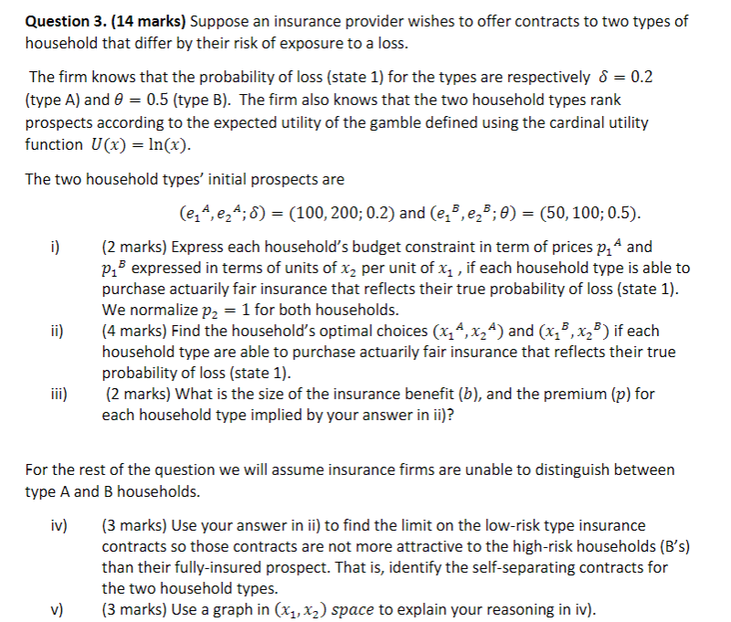 Solved Question 3. (14 ﻿marks) ﻿Suppose an insurance | Chegg.com