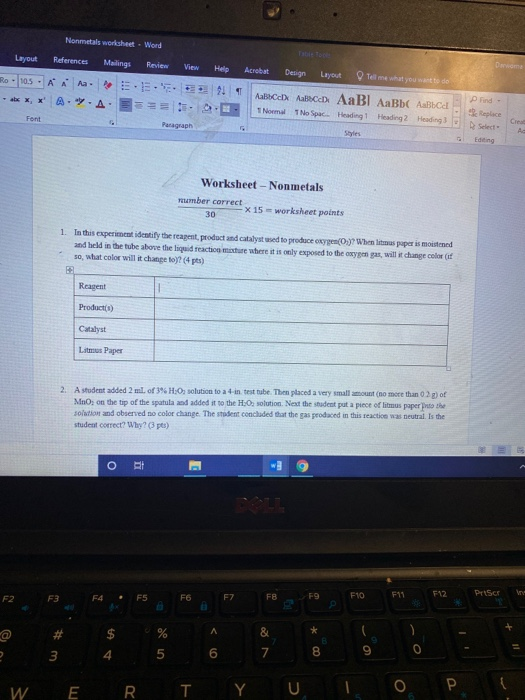 Solved Nonmetals worksheet - Word Layout References Malings | Chegg.com
