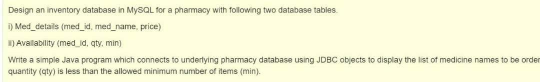 Solved Design an inventory database in MySQL for a pharmacy | Chegg.com