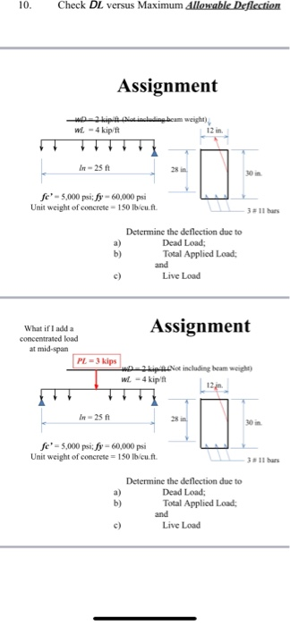 10. Check DL versus Maximum Allowable Deflection | Chegg.com
