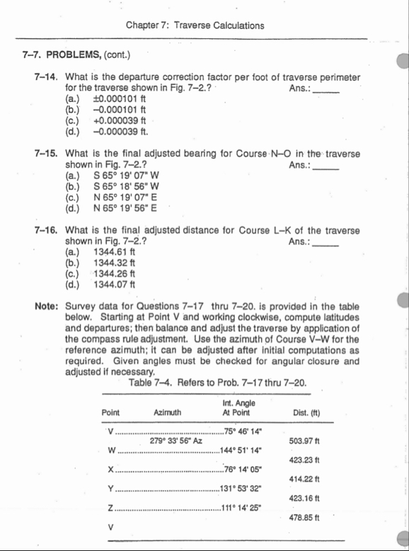 Chapter 7: Traverse Calculations7-7. ﻿PROBLEMS, | Chegg.com