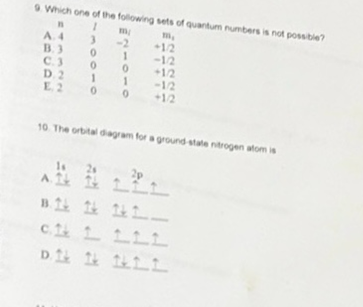 Solved 9 ﻿Which one of the following sets of quantum numbers | Chegg.com