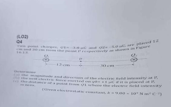 Solved (LO2)Q4Twe point chansen, Q1=3.0μC ﻿aral Q2=5.0μC, | Chegg.com