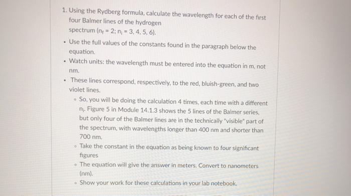 Solved 1. Using the Rydberg formula, calculate the | Chegg.com
