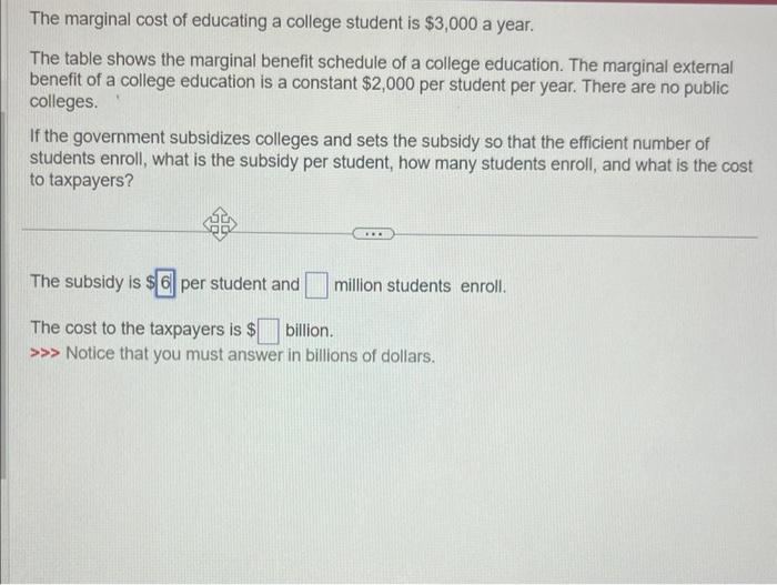 Solved The marginal cost of educating a college student is | Chegg.com