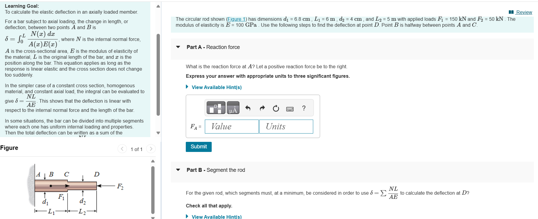 Solved Learning Goal:To calculate the elastic deflection in | Chegg.com
