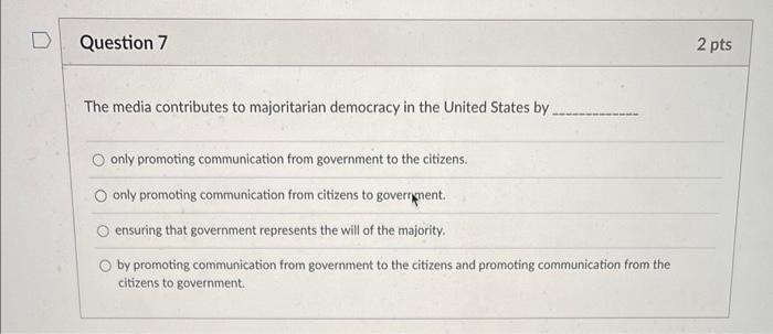 The media contributes to majoritarian democracy in | Chegg.com