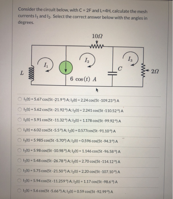 Solved Consider the circuit below, with C = 2F and L=4H, | Chegg.com