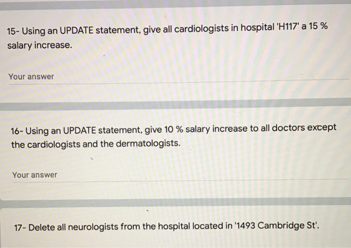 Solved Database tables are: Hospital (hospitalNo, name, | Chegg.com