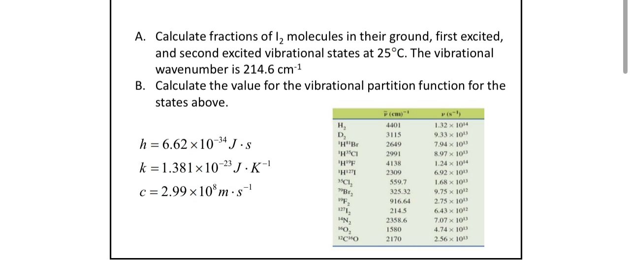 A. ﻿Calculate fractions of I2 ﻿molecules in their | Chegg.com