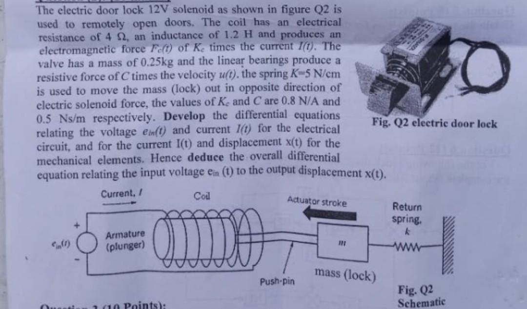 Solved The electric door lock 12V solenoid as shown in | Chegg.com